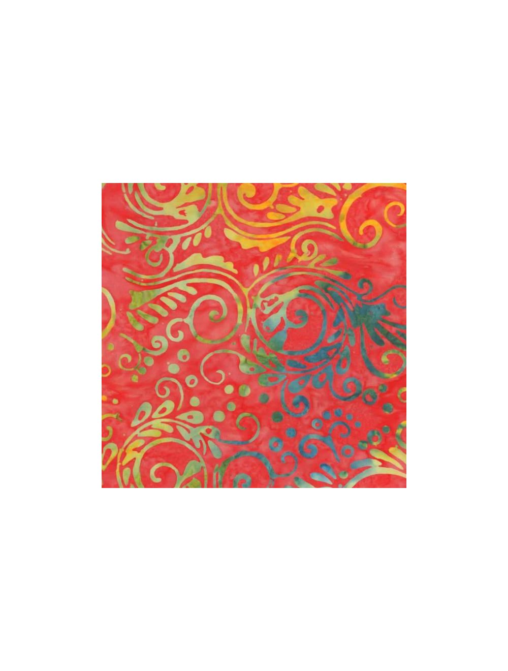 Oasis Fabrics | Batik | Stamped Scrolls in Coral